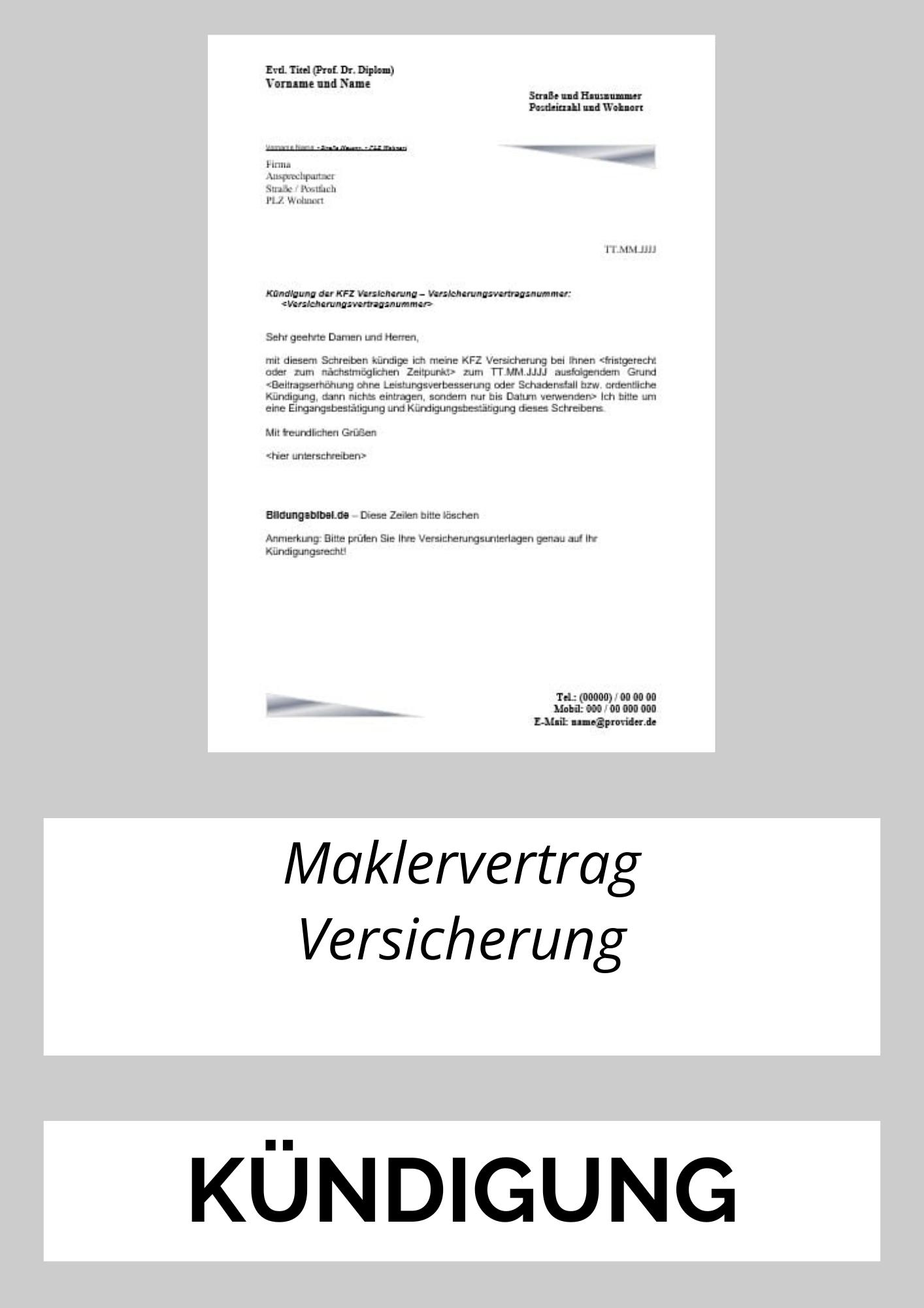 Kündigung Maklervertrag Versicherung Vorlage